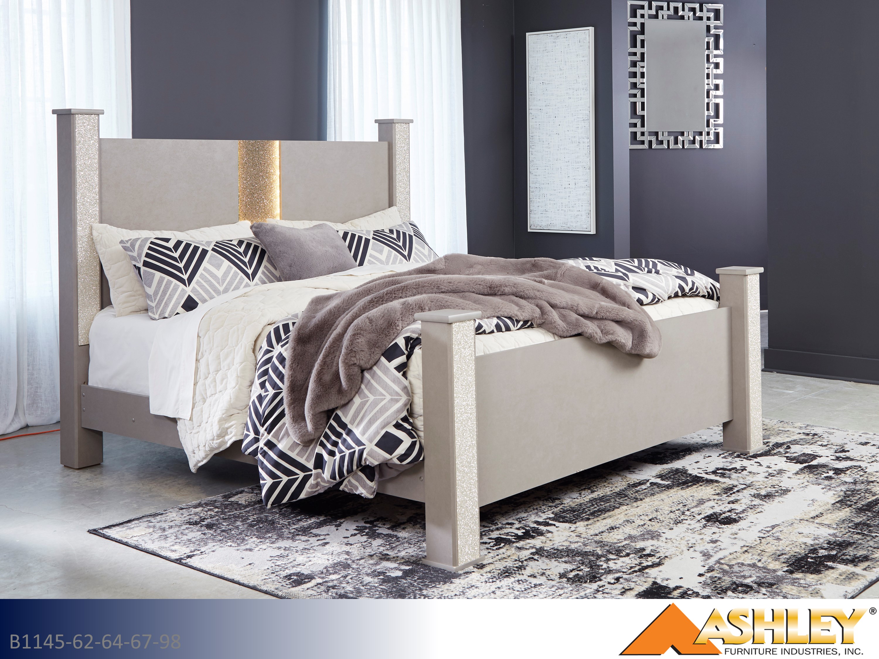 Ashley Surancha Gray Bed (Queen) | RentMart