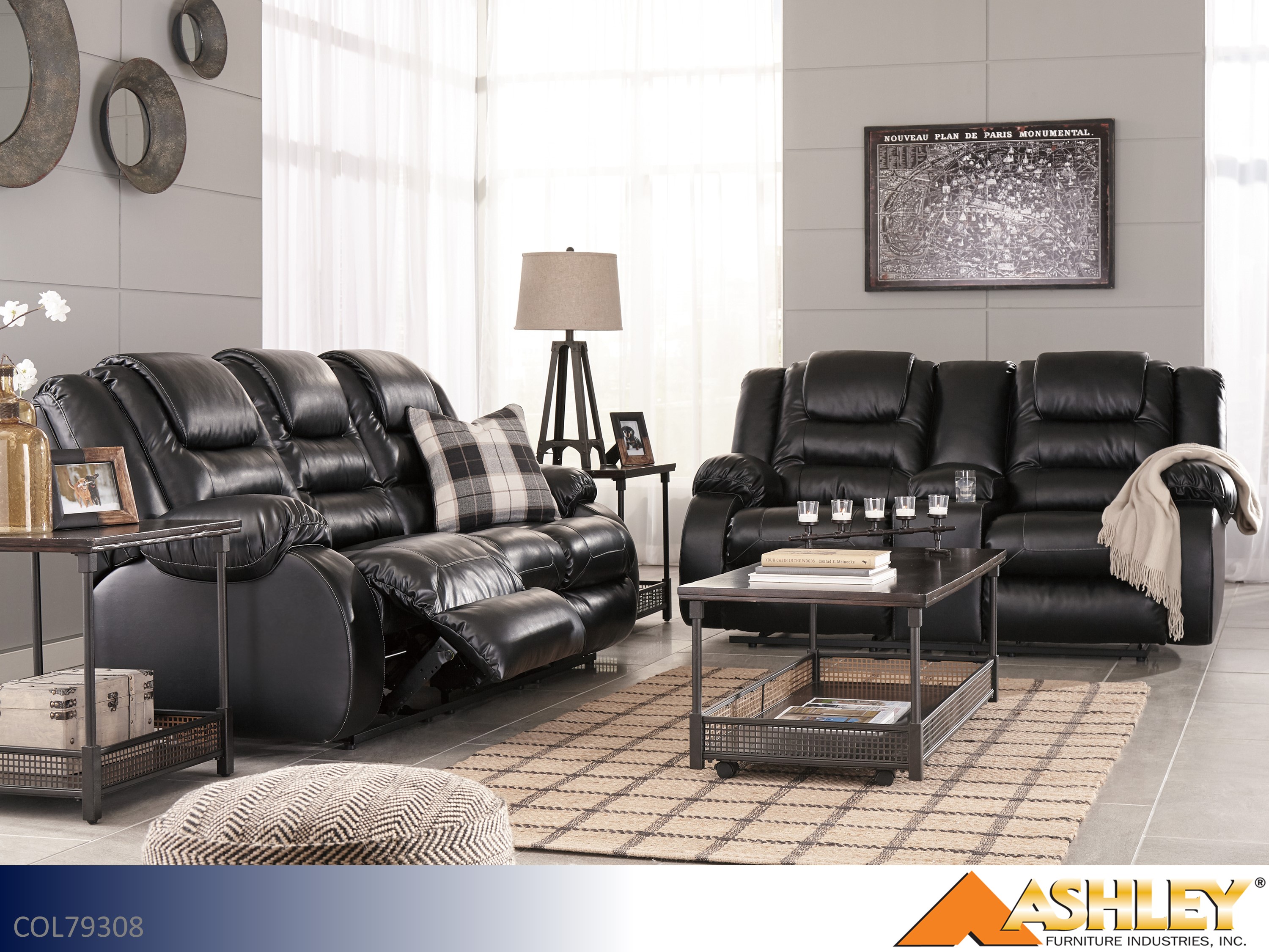 Ashley Vacherie Black Sofa and Loveseat | RentMart